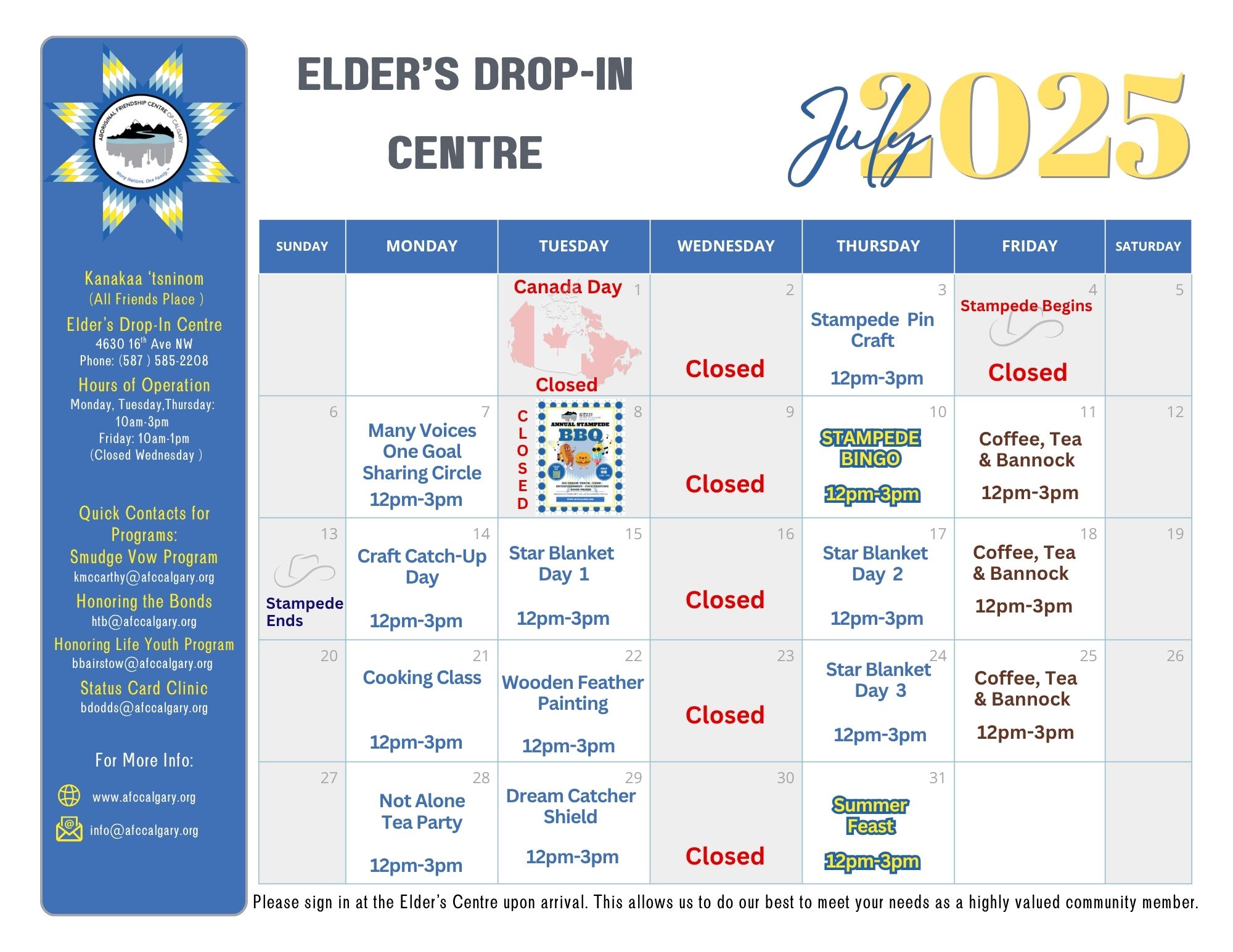 July 2025 Events | Elder's Drop-In Centre | AFCC Calgary